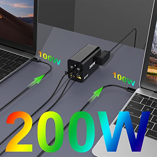 200W USB C Charger, URVNS PD 100W PPS 45W QC22.5W Super Fast Charging GaN Wall Charger with USB C Cable for MacBook iPhone 14 13 12 Pro Max iPad Samsung Pixel and More