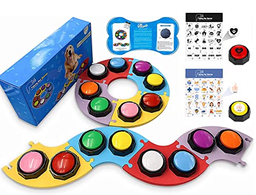 RIBOSY Soundboard, 8 Recordable Buttons with 4 Mats, 50 Stickers, Dog Buttons for Communication - Record& Playback Your Own Voice to Train Your Dog Voice What They Want