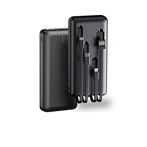 Power Bank 20000mAh, 12W Portable Charger with Built in Cables, 4 Output 2 Input & Flashlight, Ultra High Capacity Safer External Battery Pack Compatible with iPhone, Android phone,Tablet & etc
