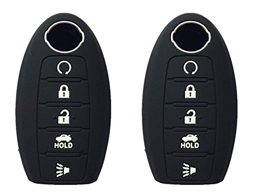 KAWIHEN 2pcs Silicone Smart Remote Key Fob Cover Compatible with for Nissan 5 button(black)