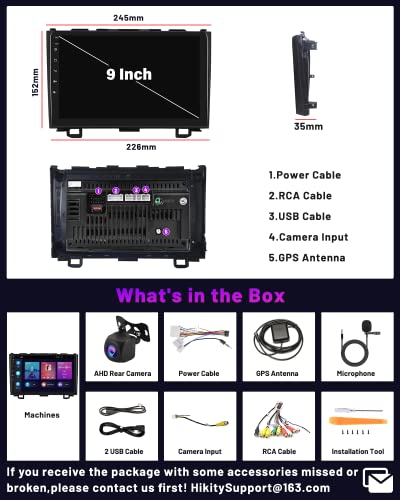 2G RAM 32G ROM for Honda CRV 2007-2011 Radio Android 11 Car Stereo with Wireless Apple Carplay Android Auto, Hikity 9 Inch Touch Screen with Bluetooth Backup Camera/WiFi/SWC/GPS Navigaion/HiFi