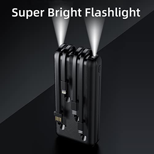 Power Bank 20000mAh, 12W Portable Charger with Built in Cables, 4 Output 2 Input & Flashlight, Ultra High Capacity Safer External Battery Pack Compatible with iPhone, Android phone,Tablet & etc