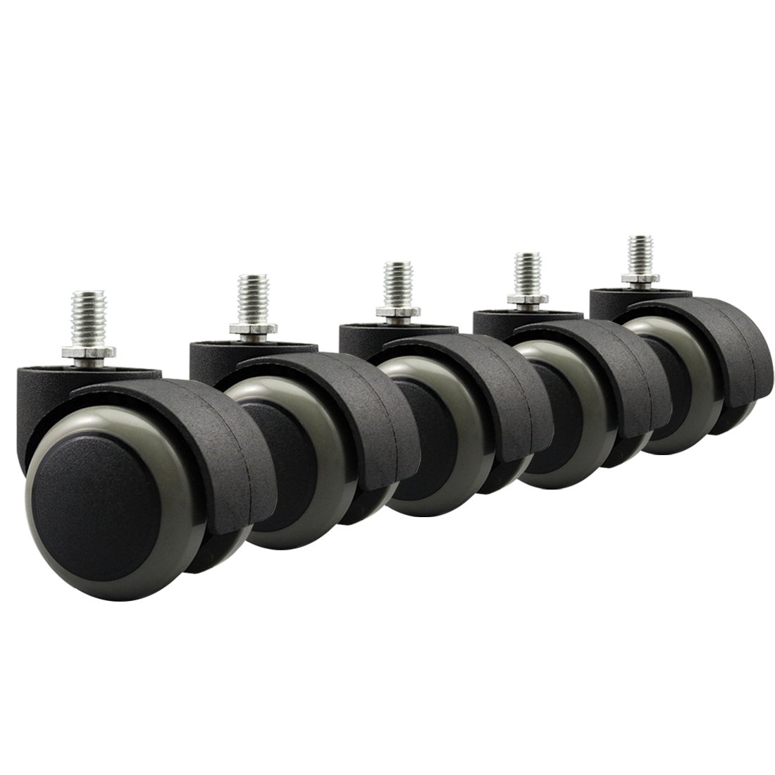 YIOVVOM Floor Protecting Rubber Office Chair Caster Wheels (Set of 5) fit for Metric M10x12 mm Screw Stem Chinese standard chairs 2 Inch (Black/Gray)