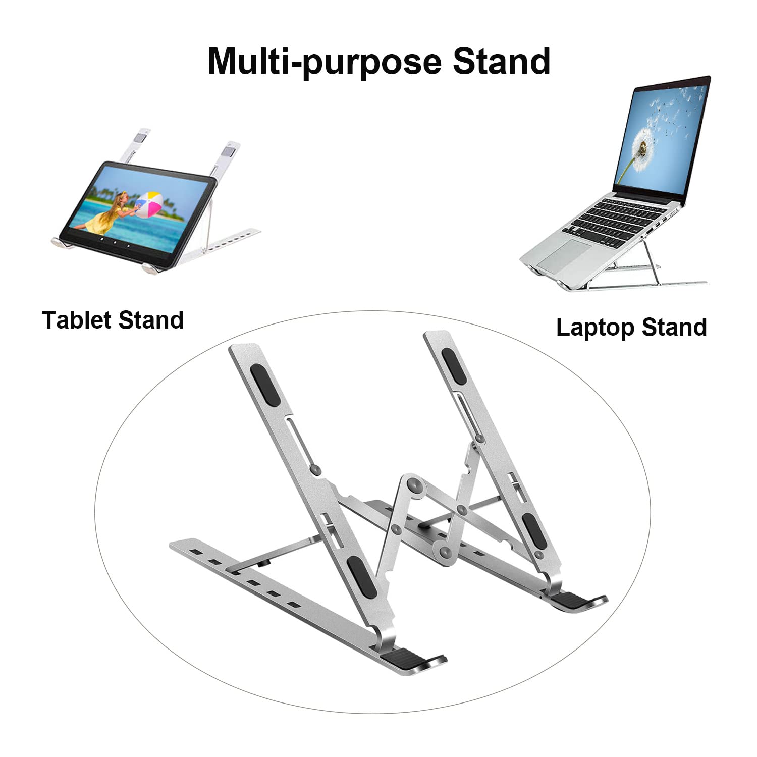 Lasitu Foldable&Adjustable Stand for Laptop Portable Monitor Tablet (10-17 inches) Creative Aluminum Alloy Laptop Stand for Desk Riser Notebook Holder Stand,Silver