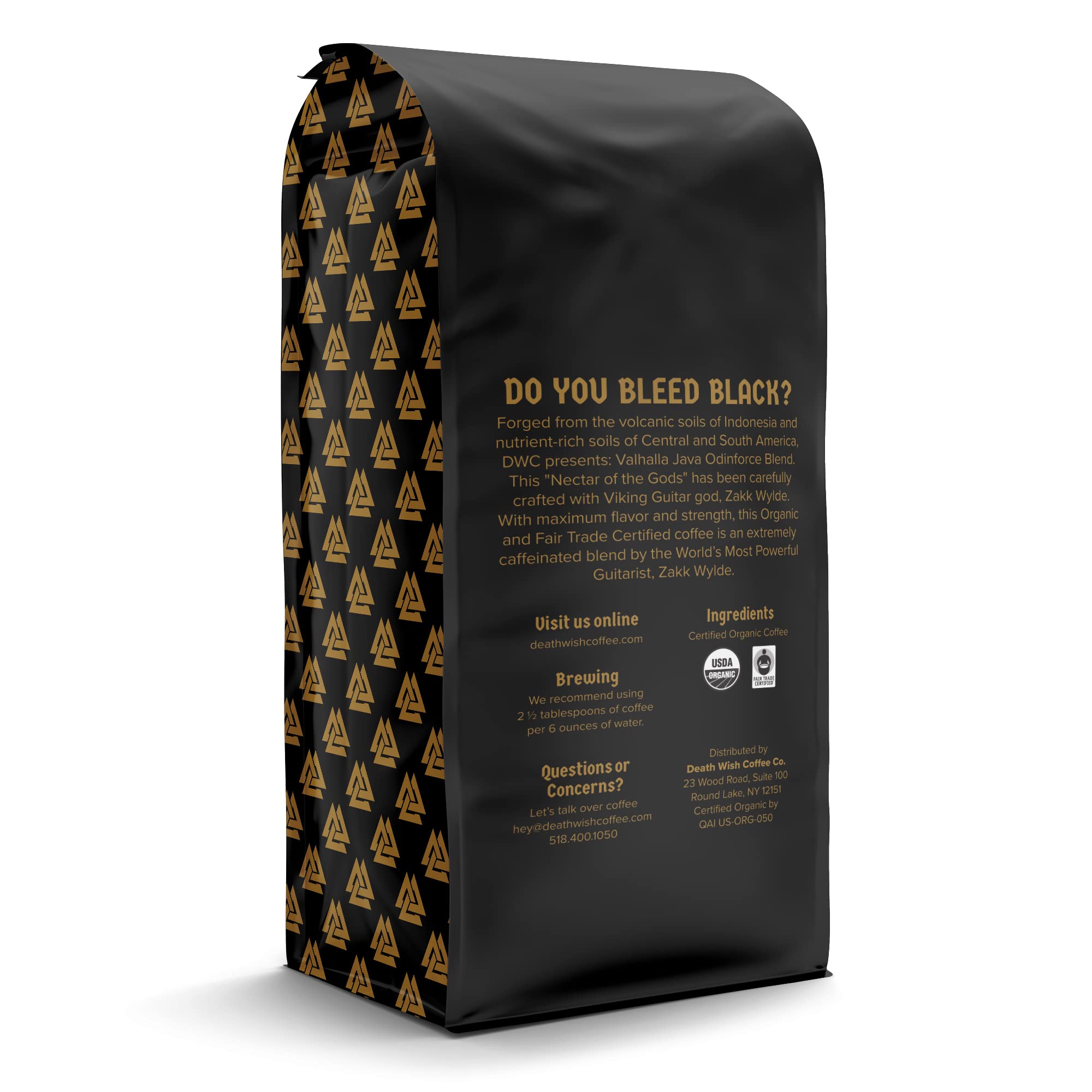 Death Wish Coffee Valhalla Java Dark Roast Grounds, 12 Oz, Extra Kick of Caffeine, Bold & Intense Blend of Arabica Robusta Beans, USDA Organic Ground Coffee, Powerful Coffee for Morning Boost