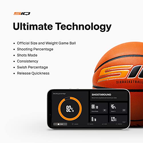 SiQ Smart Basketball, App, and Sensor | Shoot Better Now – Proven Results. Kids to Pro | Next-Gen AI Shot Analyzer, Realtime Shooting Coaching, Pro Leather Ball - Men’s Size 7 + 12M Subscription