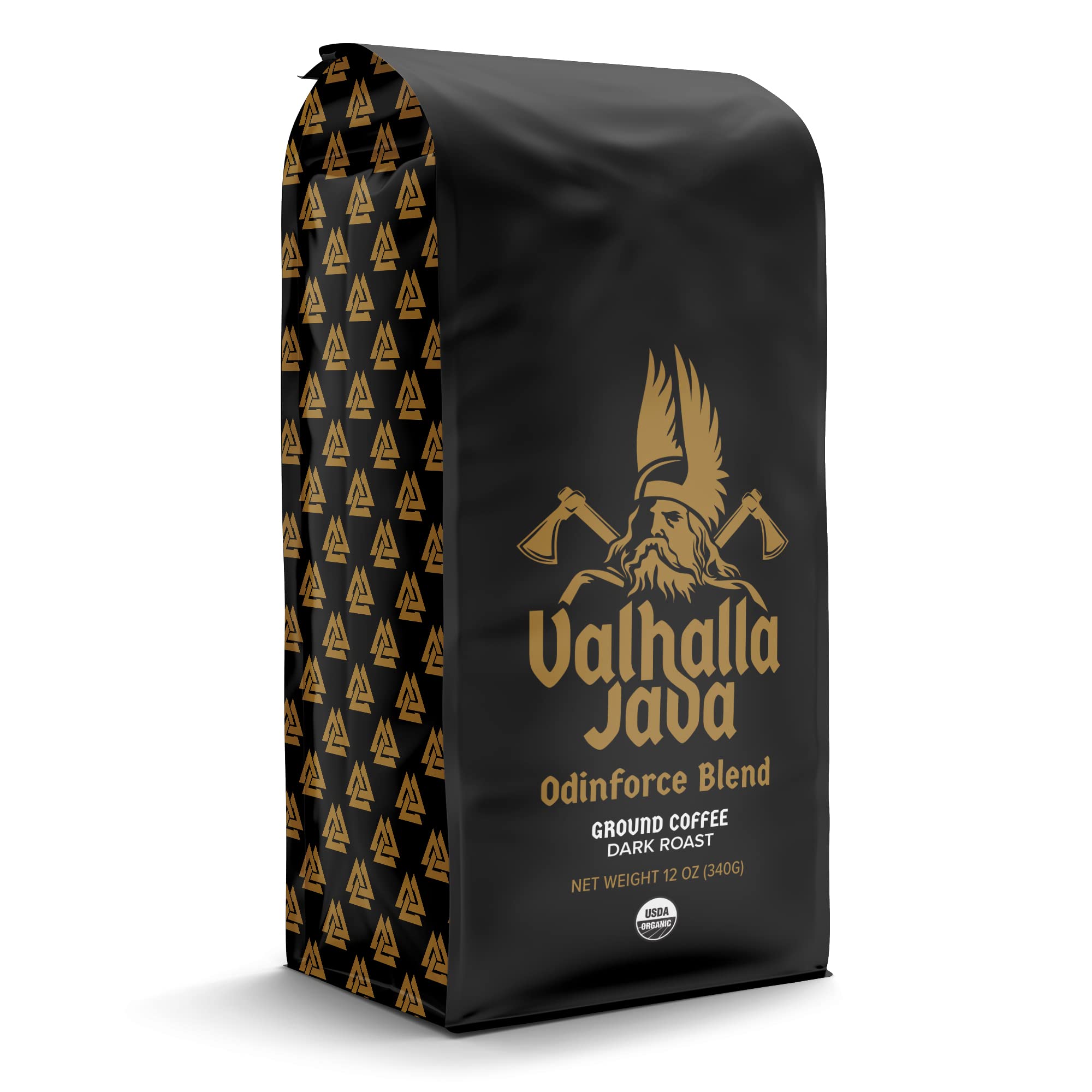 Death Wish Coffee Valhalla Java Dark Roast Grounds, 12 Oz, Extra Kick of Caffeine, Bold & Intense Blend of Arabica Robusta Beans, USDA Organic Ground Coffee, Powerful Coffee for Morning Boost