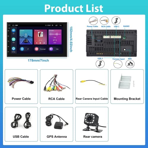 (2G+16G) BAJKQKAI Android 11 Car Stereo Double Din 7 Inch Touch Screen Car Radio in Dash GPS Navigation Bluetooth FM Radio with Dual USB WiFi Mirror Link for iOS/Android Phones +12 LED Backup Camera
