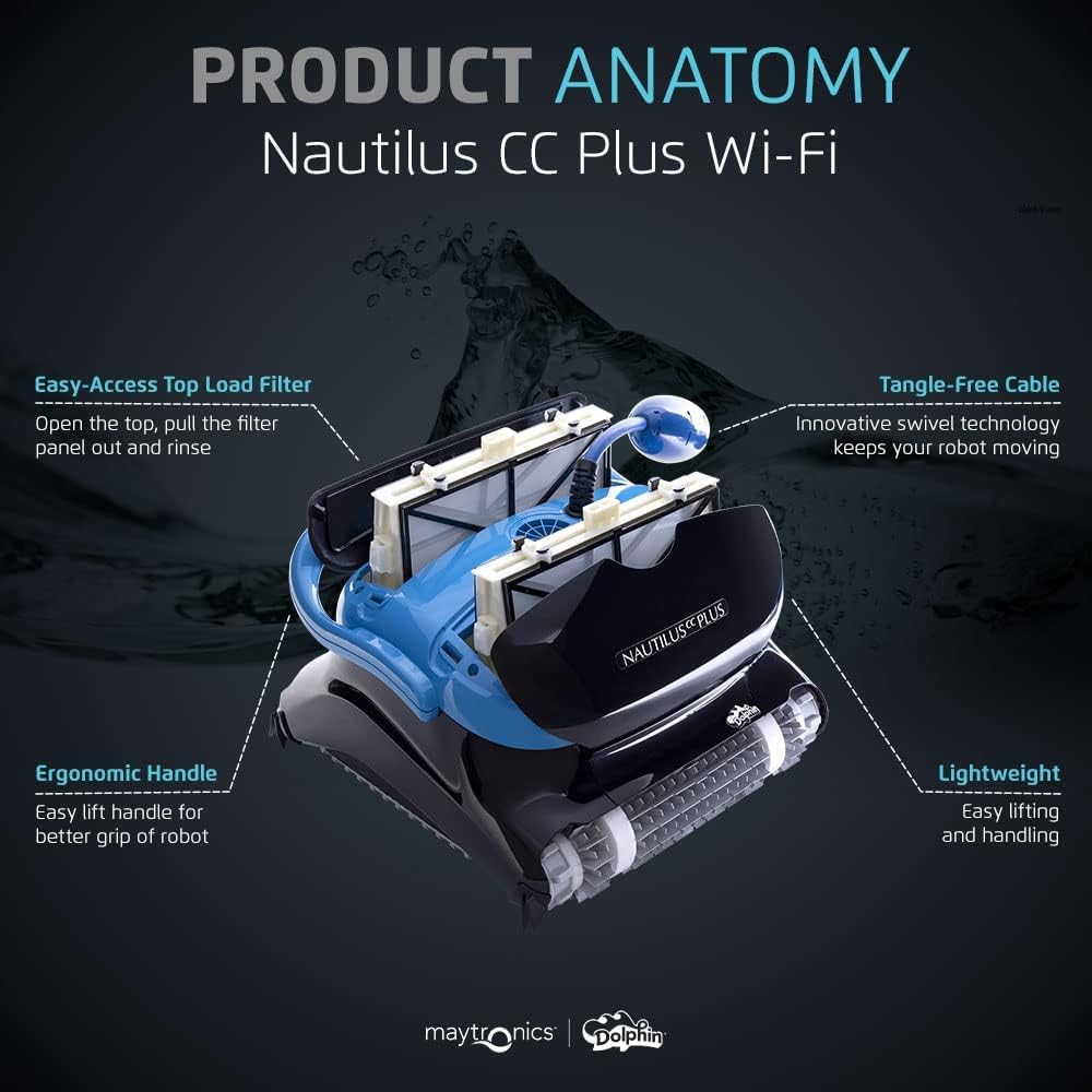 Dolphin Nautilus CC Plus Wi-Fi Automatic Robotic Pool Vacuum Cleaner, Always Cleaning, Never Charging, Ideal for In-Ground Pools up to 50 FT in Length
