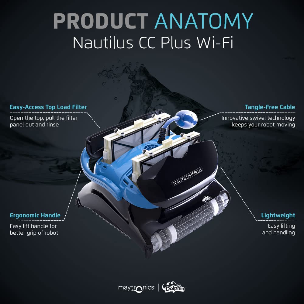 Dolphin Nautilus CC Plus Wi-Fi Automatic Robotic Pool Vacuum Cleaner, Always Cleaning, Never Charging, Ideal for In-Ground Pools up to 50 FT in Length