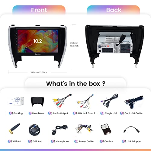 Dasaita 10.2" Android Car Stereo for Toyota Camry 2015 2016 2017 Wireless Carplay Android Auto GPS Navigation Stereo Car Entertainment Multimedia Radio Touch Screen 1280x720