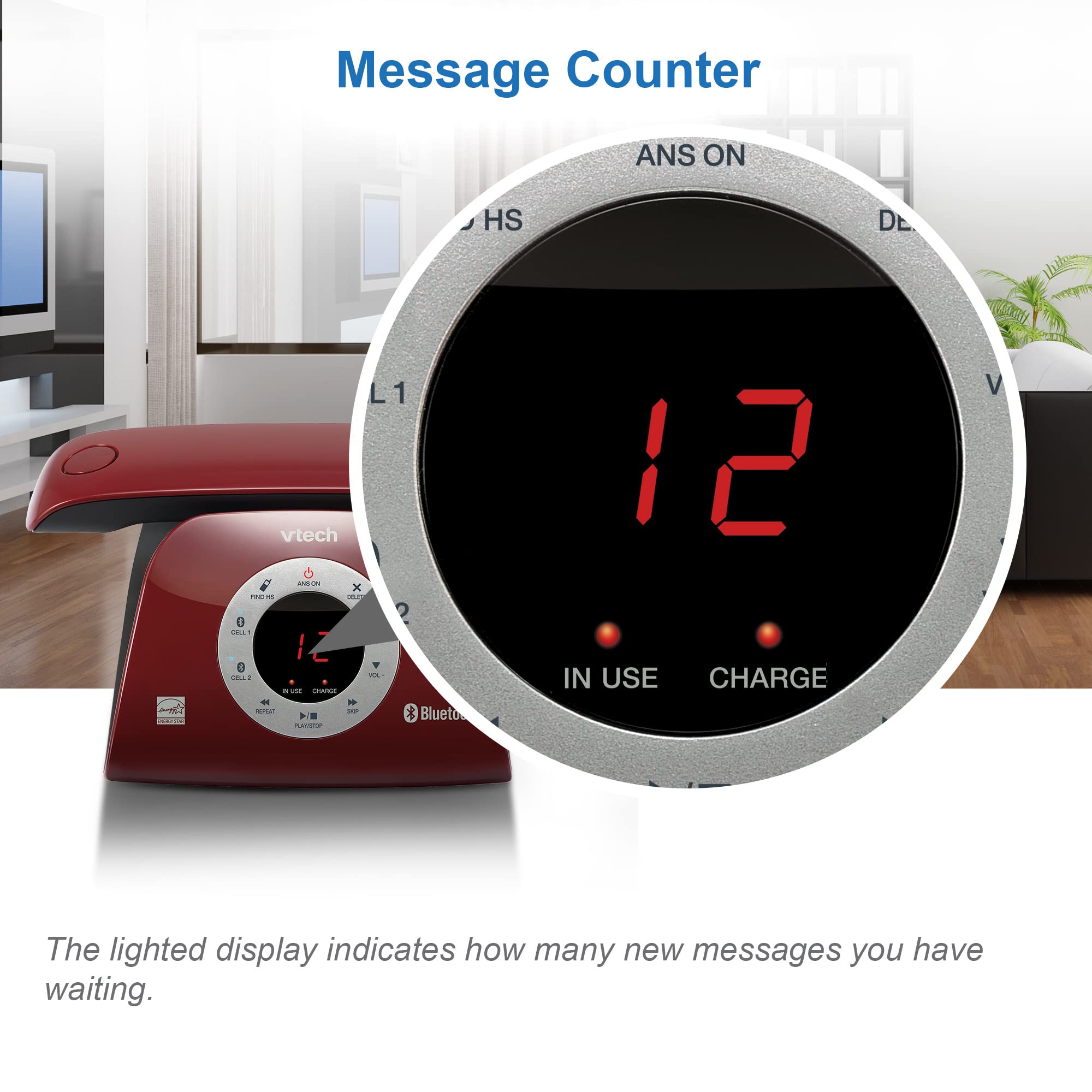 VTECH VS122-16 Retro-Design DECT 6.0 Cordless Phone: Bluetooth Connect to Cell, Call Blocker, Answering System, Full-Duplex Speakerphone, Up to 1000 Phonebook Contacts & 1000 Call Block Entries