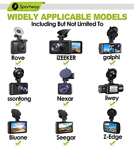 Sportway S503 Suction Cup Dash Cam Mount Holder (5th Gen) with 3pcs 360 Rotating Joints for Rove Nexar Z-Edge Kingslim iiwey NIUTA and Most Other Car Dash Cameras