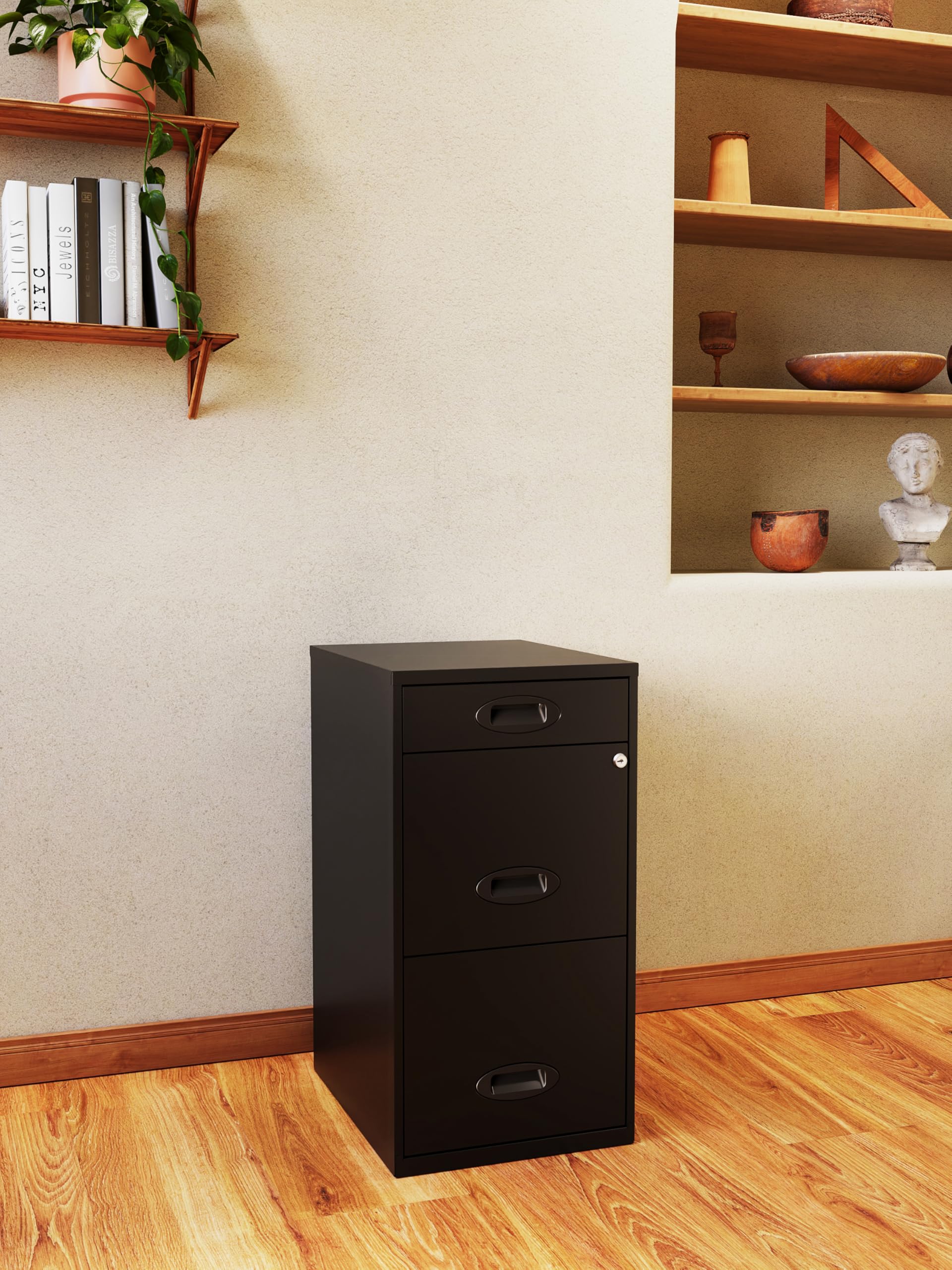 Office Dimensions 18" Deep 3 Drawer Metal Organizer File Cabinet with Oval Handles, Black