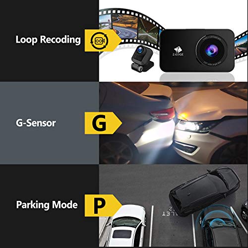 Z-Edge WiFi Dash Cam, 1920x1080P FHD, Front and Rear Dash Cam, Dual Cam, Car DVR, Night Vision, Parking Mode, G-Sensor, Loop Recording