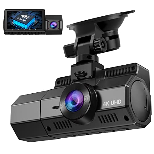 4K Dual Dash Cam Front and Inside, Veement Dash Car Camera with GPS, 2160P Front+1080P Inside Rear Camera for Cars, Sony Starvis Sensor, Infrared Night Vision, 24H Motion Detection Parking Mode