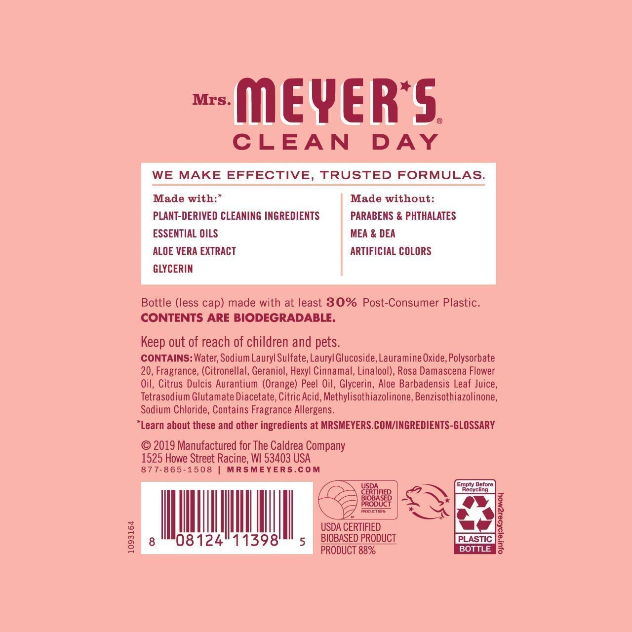 Mrs. Meyer's Liquid Dish Soap, Biodegradable Formula, Limited Edition Rose, 16 fl. oz - Pack of 3