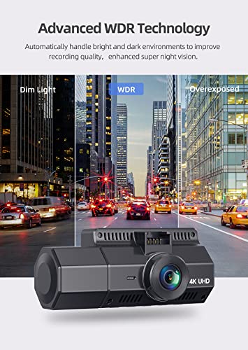 4K Dual Dash Cam Front and Inside, Veement Dash Car Camera with GPS, 2160P Front+1080P Inside Rear Camera for Cars, Sony Starvis Sensor, Infrared Night Vision, 24H Motion Detection Parking Mode