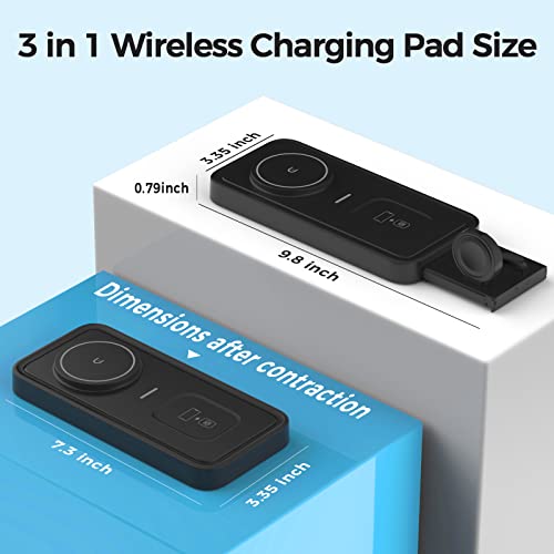Wireless Charging Pad, Mag-Safe Charger Stand Compatible with Magsafe iPhone 14/13/12, Apple Watch Ultra/8/7/SE2/Airpods 1 2/ Pro1 2, 3-in-1 Magnetic Wireless Charging Station(QC 3.0 Adapter)