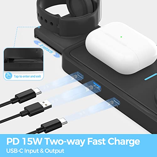Wireless Charging Pad, Mag-Safe Charger Stand Compatible with Magsafe iPhone 14/13/12, Apple Watch Ultra/8/7/SE2/Airpods 1 2/ Pro1 2, 3-in-1 Magnetic Wireless Charging Station(QC 3.0 Adapter)