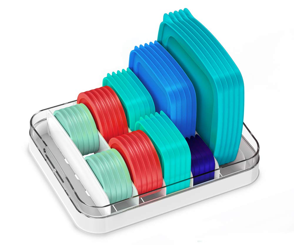 EVERIE Food Container Lid Organizer Compatible with 12'' Deep Cabinets, GS01 (White)