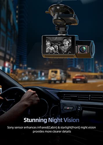 4K Dual Dash Cam Front and Inside, Veement Dash Car Camera with GPS, 2160P Front+1080P Inside Rear Camera for Cars, Sony Starvis Sensor, Infrared Night Vision, 24H Motion Detection Parking Mode