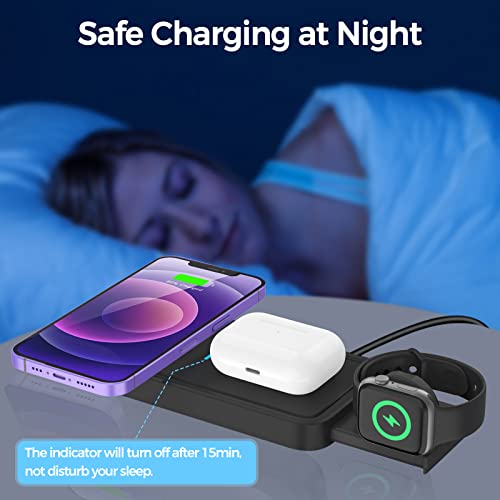 Wireless Charging Pad, Mag-Safe Charger Stand Compatible with Magsafe iPhone 14/13/12, Apple Watch Ultra/8/7/SE2/Airpods 1 2/ Pro1 2, 3-in-1 Magnetic Wireless Charging Station(QC 3.0 Adapter)