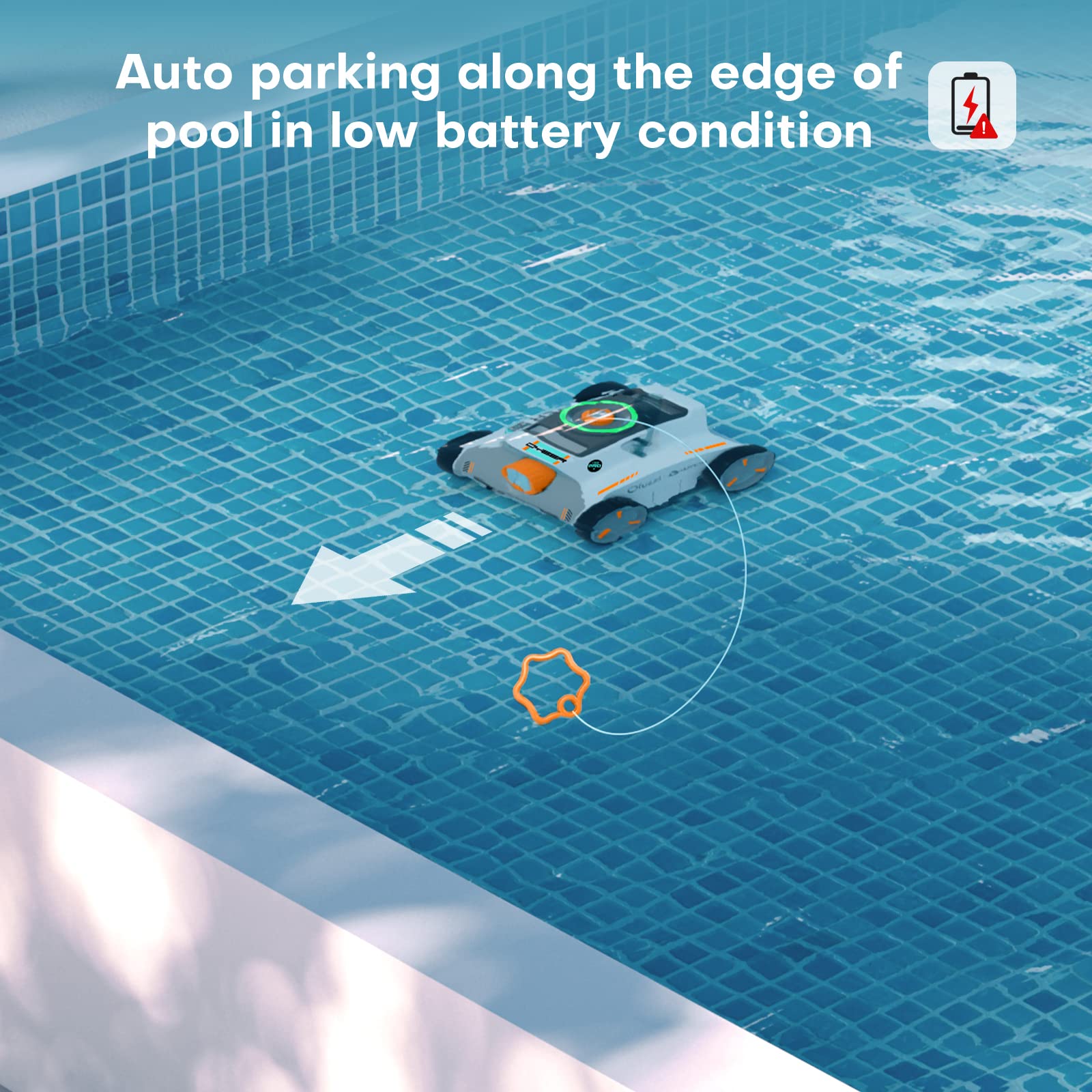 Ofuzzi Cyber 1200 Pro Cordless Robotic Pool Cleaner, Dual Navigation Path, Max.130 Mins Runtime, Stronger Suction Power Pool Robot for Above/In Ground Pools Up to 1076ft² (Orange)