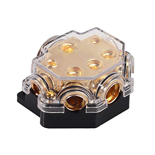 AUTOUTLET 5 Way Power Distribution Block Car Auto Audio Amplifier, 0/2/4 Gauge in 2/4/8 Gauge Out Power Ground Distributor Blocks,1 in 5 Way Car Power Distributor Block
