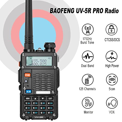 Ham Radio, BAOFENG 8W Dual Band Two Way Radio Long Range, Handheld UV5R Radio, Professional 2 Way Radios with Rechargeable Battery, Charger, Earpieces, Mic and Programming Cable (2 Pack)
