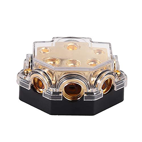 AUTOUTLET 5 Way Power Distribution Block Car Auto Audio Amplifier, 0/2/4 Gauge in 2/4/8 Gauge Out Power Ground Distributor Blocks,1 in 5 Way Car Power Distributor Block
