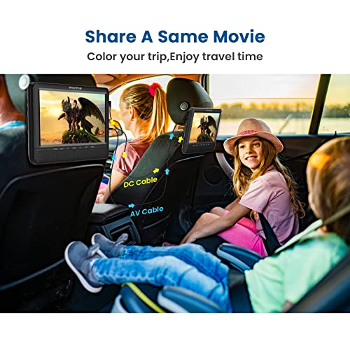 WONNIE 10.5'' Car DVD Player Dual Portable DVD Players for Headrest with 5 Hours Rechargeable Battery, Two Mounting Brackets, Support USB/SD/Sync TV,Last Memory, AV Out & in ( 1 Player+1 Monitor )