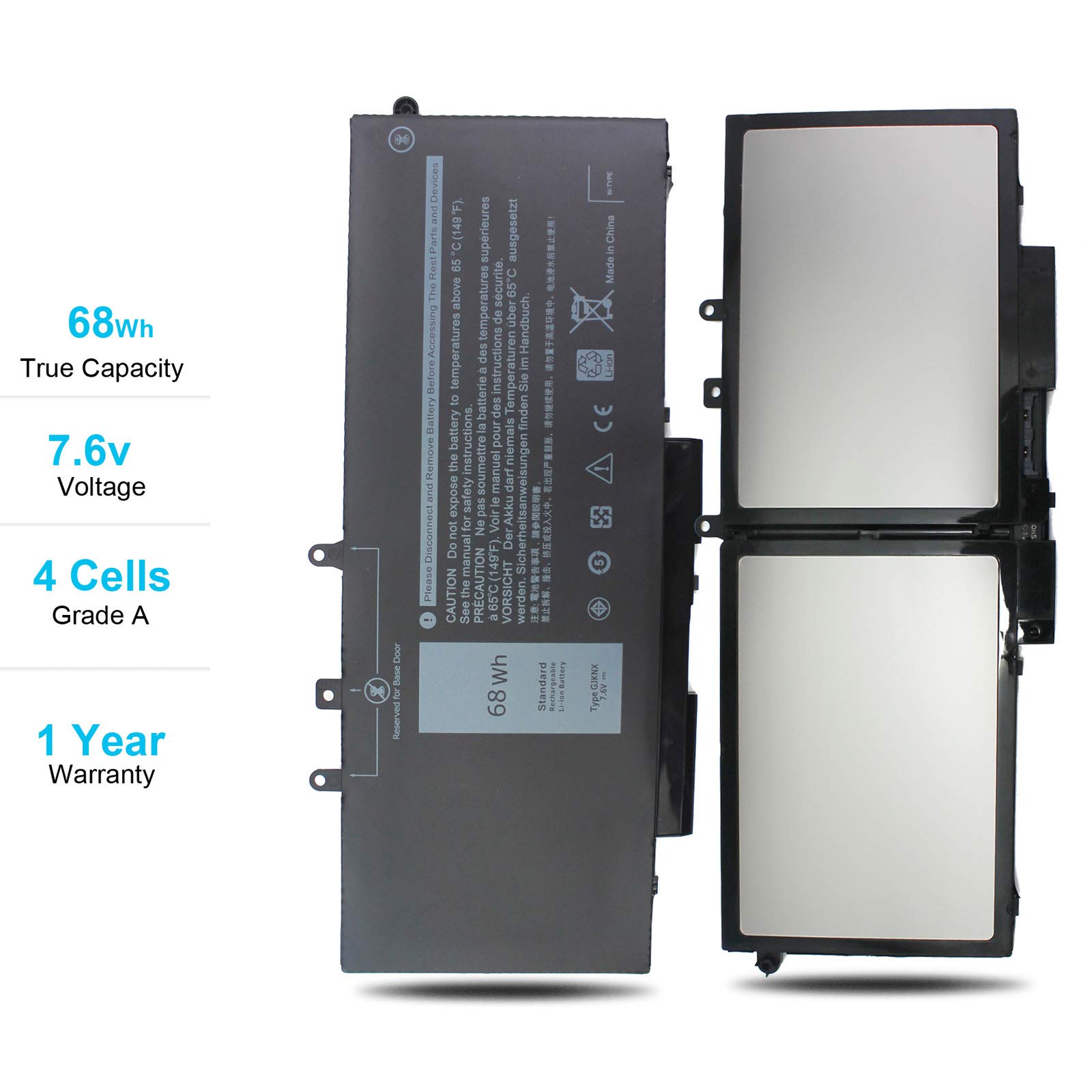 68Wh GJKNX 7.6V Battery for Dell Latitude 5480 5490 5580 5590 5495 5491 5591 5280 5290 5488 5288 E5480 E5580 E5490 E5590 Precision 3520 3530 451-BBZG 5YHR4 GD1JP 0GD1JP DY9NT 0DY9NT P60F P72G 4-Cell
