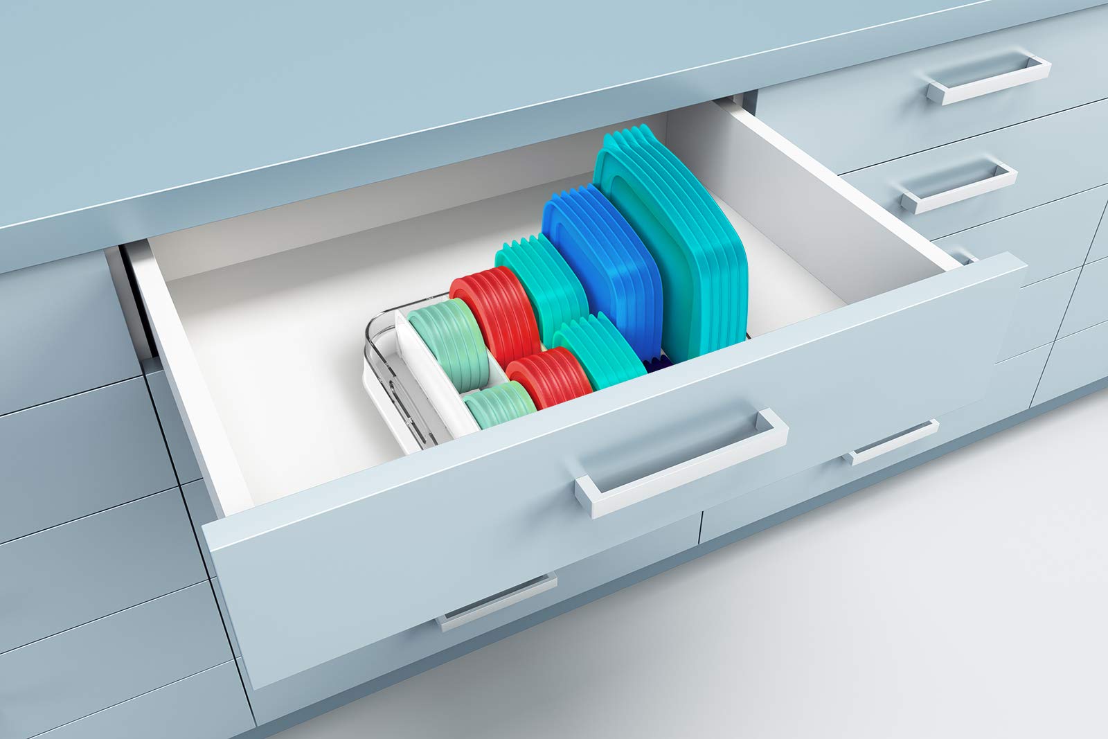 EVERIE Food Container Lid Organizer Compatible with 12'' Deep Cabinets, GS01 (White)