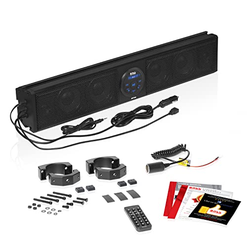 BOSS Audio Systems BRT26A UTV Sound Bar - 26 Inch Wide, IPX5 Rated Weatherproof, Bluetooth, Amplified, 4 Inch Speakers, Soft Dome Tweeters, Easy Installation for Dune Buggies, Jeeps, Rock Crawlers