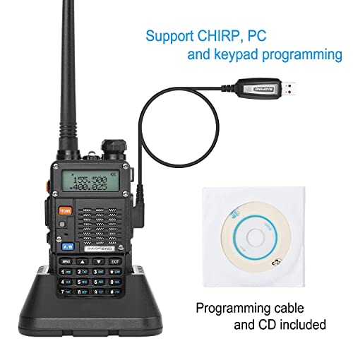 Ham Radio, BAOFENG 8W Dual Band Two Way Radio Long Range, Handheld UV5R Radio, Professional 2 Way Radios with Rechargeable Battery, Charger, Earpieces, Mic and Programming Cable (2 Pack)