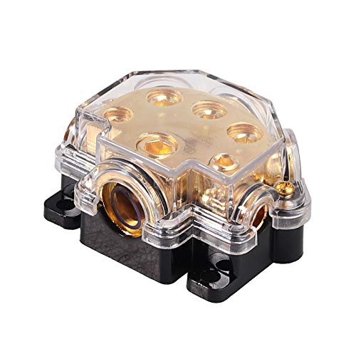 AUTOUTLET 5 Way Power Distribution Block Car Auto Audio Amplifier, 0/2/4 Gauge in 2/4/8 Gauge Out Power Ground Distributor Blocks,1 in 5 Way Car Power Distributor Block