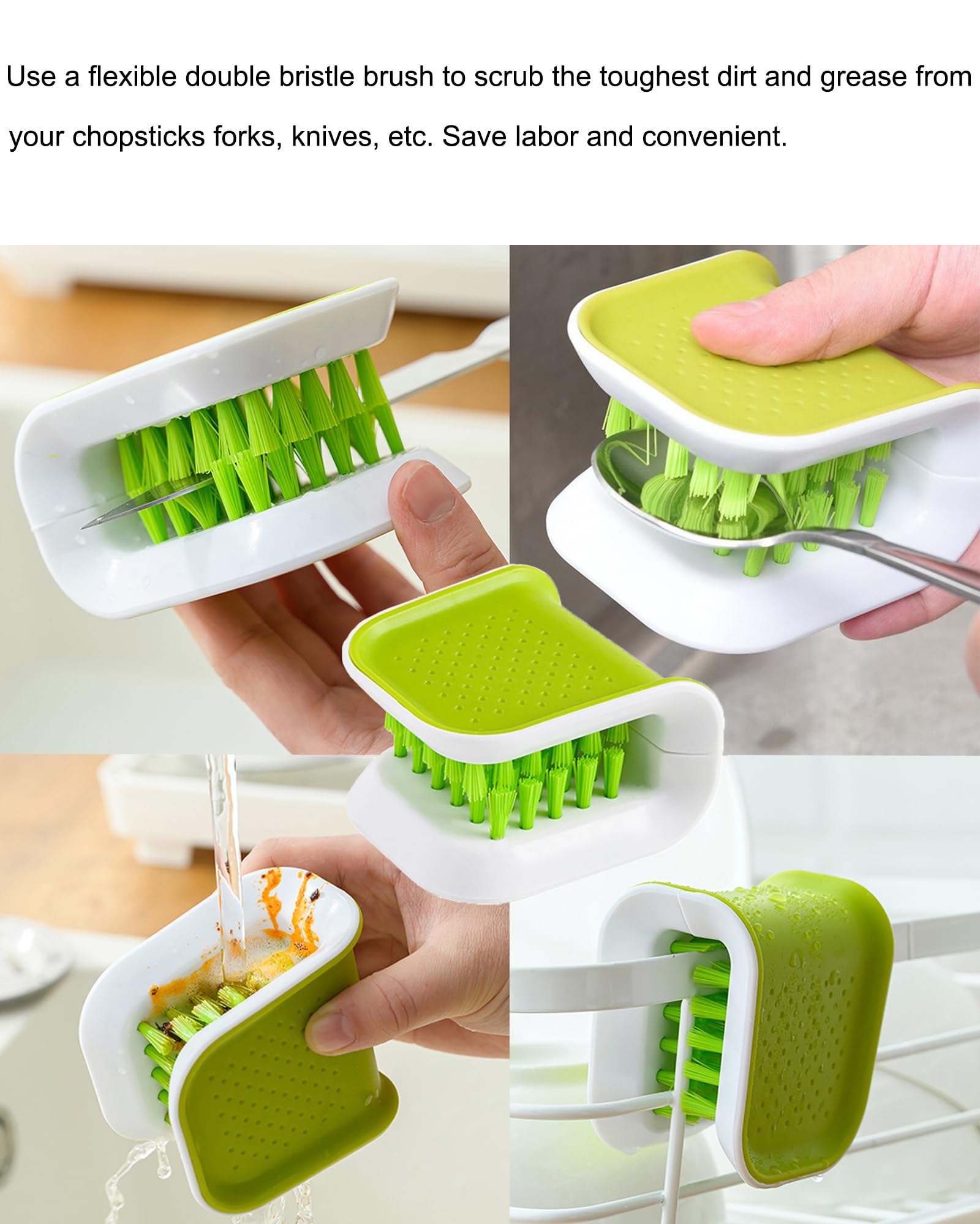 YQBOOM Blade Knife Cleaner Kitchen Washing Brush Chopsticks Cutlery Cleaning Brush Double-Sided Knife Scrubber Multifunctional Knife Sponge 1 PC with Silicone Funnel