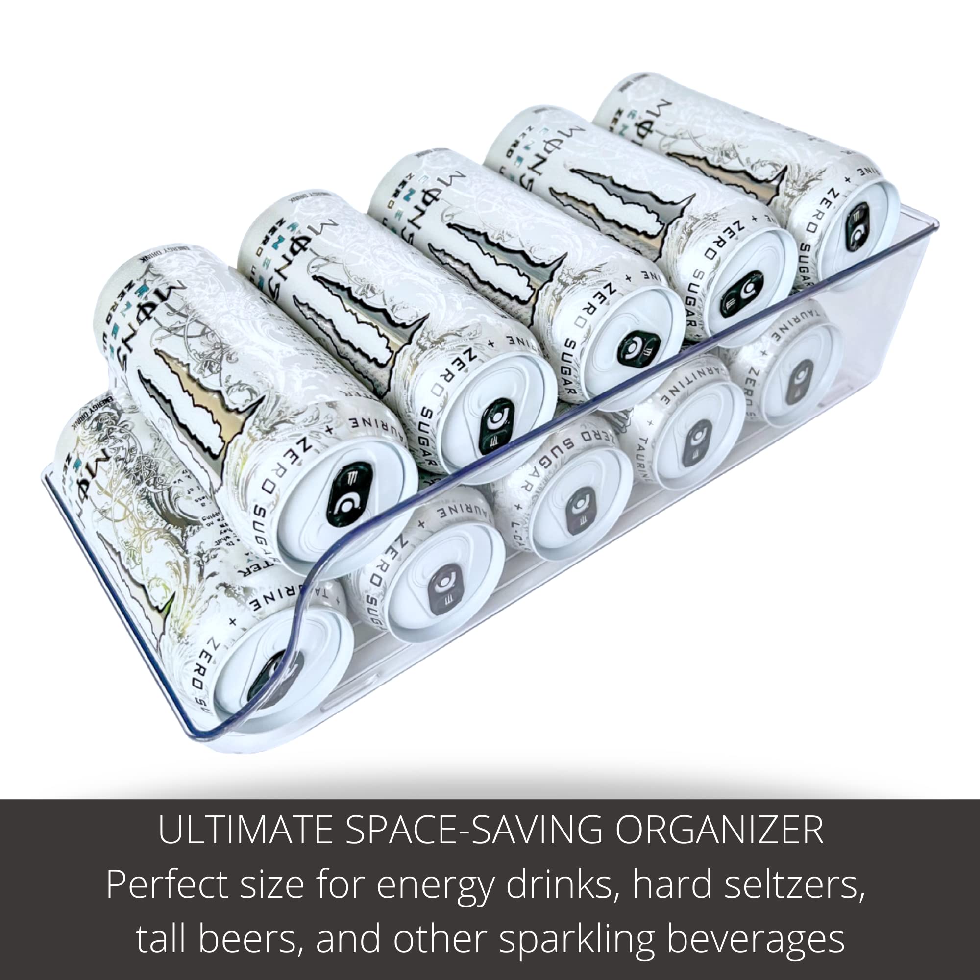 Joyful Haus Skinny Can Organizer for Refrigerator, Hard Seltzer, Energy Drinks, Soda Pop Container, Refrigerator and Freezer Beverage Holder, Dispenser Bin - holds up to 12 tall and slim skinny cans