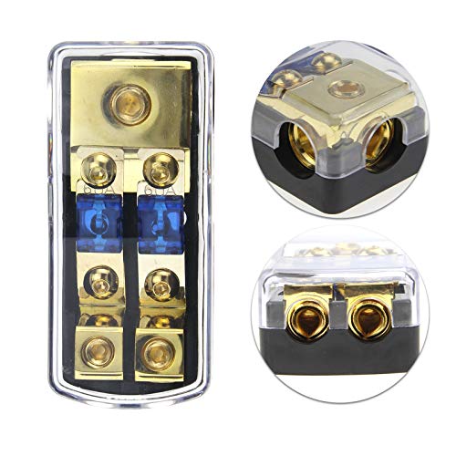 ZOOKOTO Copper Distribution Block, 0GA(4/6/8/10) GA to 4(6/8/10) GA 60 Amp Mini ANL 2 Way Fuse Holder