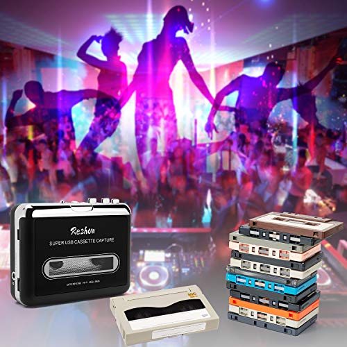 Reshow Cassette Player β Portable Tape Player Captures MP3 Audio Music via USB β Compatible with Laptops and Personal Computers β Convert Walkman Tape Cassettes to iPod Format (Black)