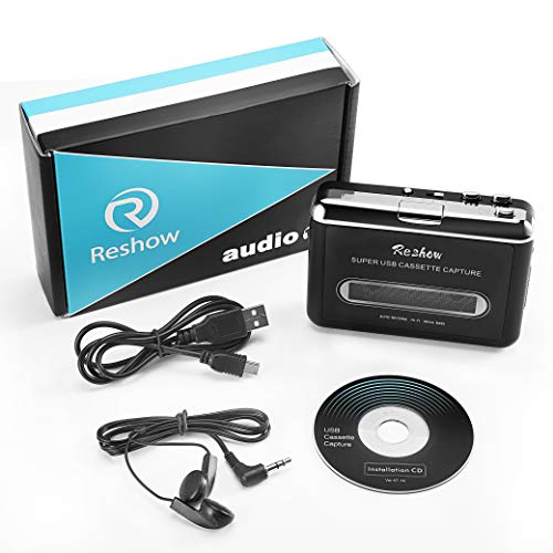 Reshow Cassette Player β Portable Tape Player Captures MP3 Audio Music via USB β Compatible with Laptops and Personal Computers β Convert Walkman Tape Cassettes to iPod Format (Black)