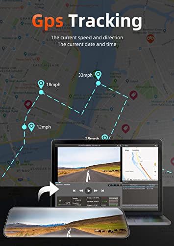 WOLFBOX Rear View Mirror Camera:Mirror Dash Cam Front and Rear 4K+2.5K for Car with 12" Full Touch Screen, Waterproof Backup WDR Camera, Night Vision, G-Sensor, Parking Assist,Free 64GB Card & GPS