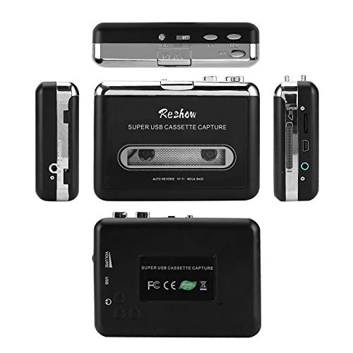 Reshow Cassette Player β Portable Tape Player Captures MP3 Audio Music via USB β Compatible with Laptops and Personal Computers β Convert Walkman Tape Cassettes to iPod Format (Black)