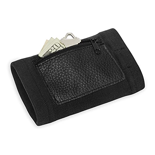FLEXX ID TREKK Wearable Wallet with ID Badge Holder for Quick Hands-Free Access, Secure Wallet featuring 3 Card Slots & Convenient Zipper Pocket (Black, Textured Leather)