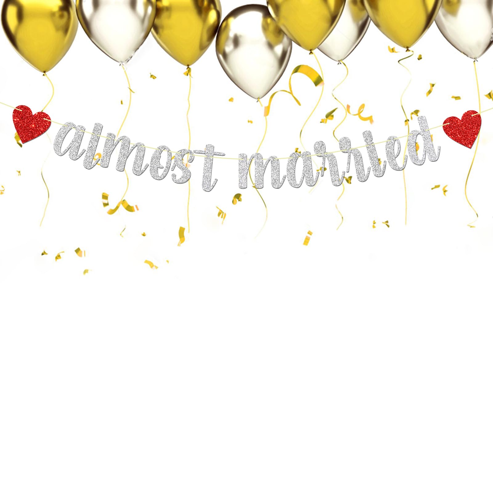 Silver Glitter Almost Married Banner - Wedding Rehearsal Decorations - Engagement/Bridal Shower Party Decoration Supplies