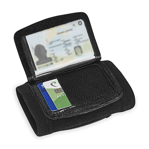 FLEXX ID TREKK Wearable Wallet with ID Badge Holder for Quick Hands-Free Access, Secure Wallet featuring 3 Card Slots & Convenient Zipper Pocket (Black, Textured Leather)