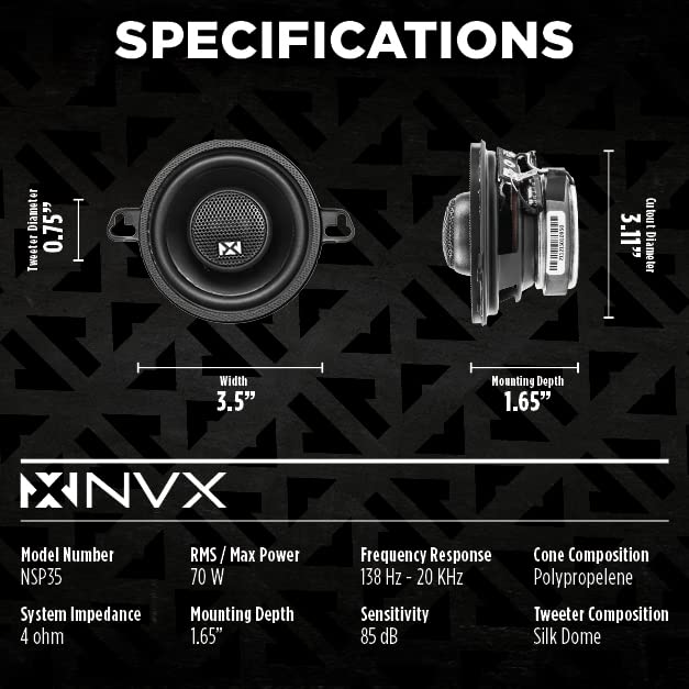 NVX NSP35 140W Peak (70W) RMS 3.5” N-Series 2-Way Coaxial Speakers with 3/4” Silk Dome Tweeters (Pair)