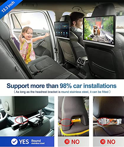13.3 Inch 4K Upgrade 8Core Android 10.0 Multifunction Car TV Headrest Monitor Tablet Touch Screen Support 1080P Headset WiFi/Bluetooth/HDMI in+Out/FM/Mirror Link Video Player (2G ram 16G ROM (2PC))