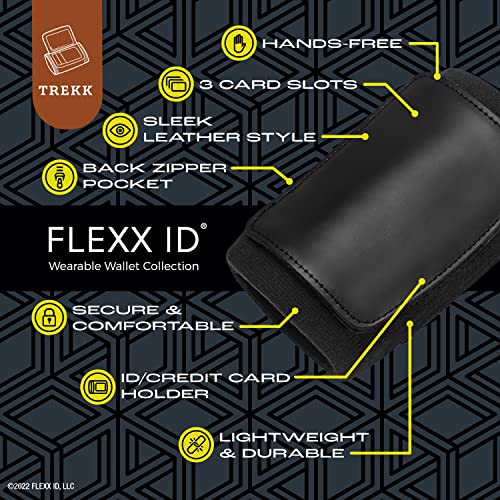FLEXX ID TREKK Wearable Wallet with ID Badge Holder for Quick Hands-Free Access, Secure Wallet featuring 3 Card Slots & Convenient Zipper Pocket (Black, Textured Leather)